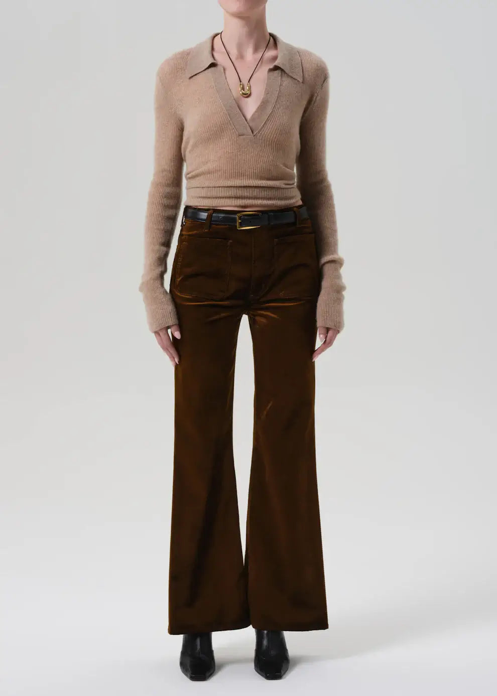 KIMBERLY PATCH POCKET FLARE IN VELVET | Embellish
