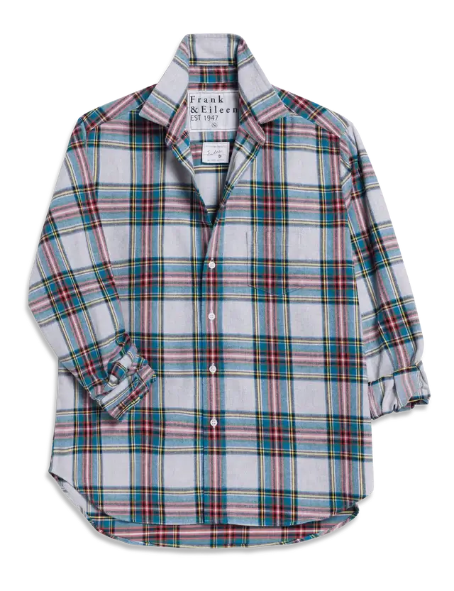 RELAXED BUTTON-UP SHIRT - GREEN, BLUE, YELLOW, RED PLAID
